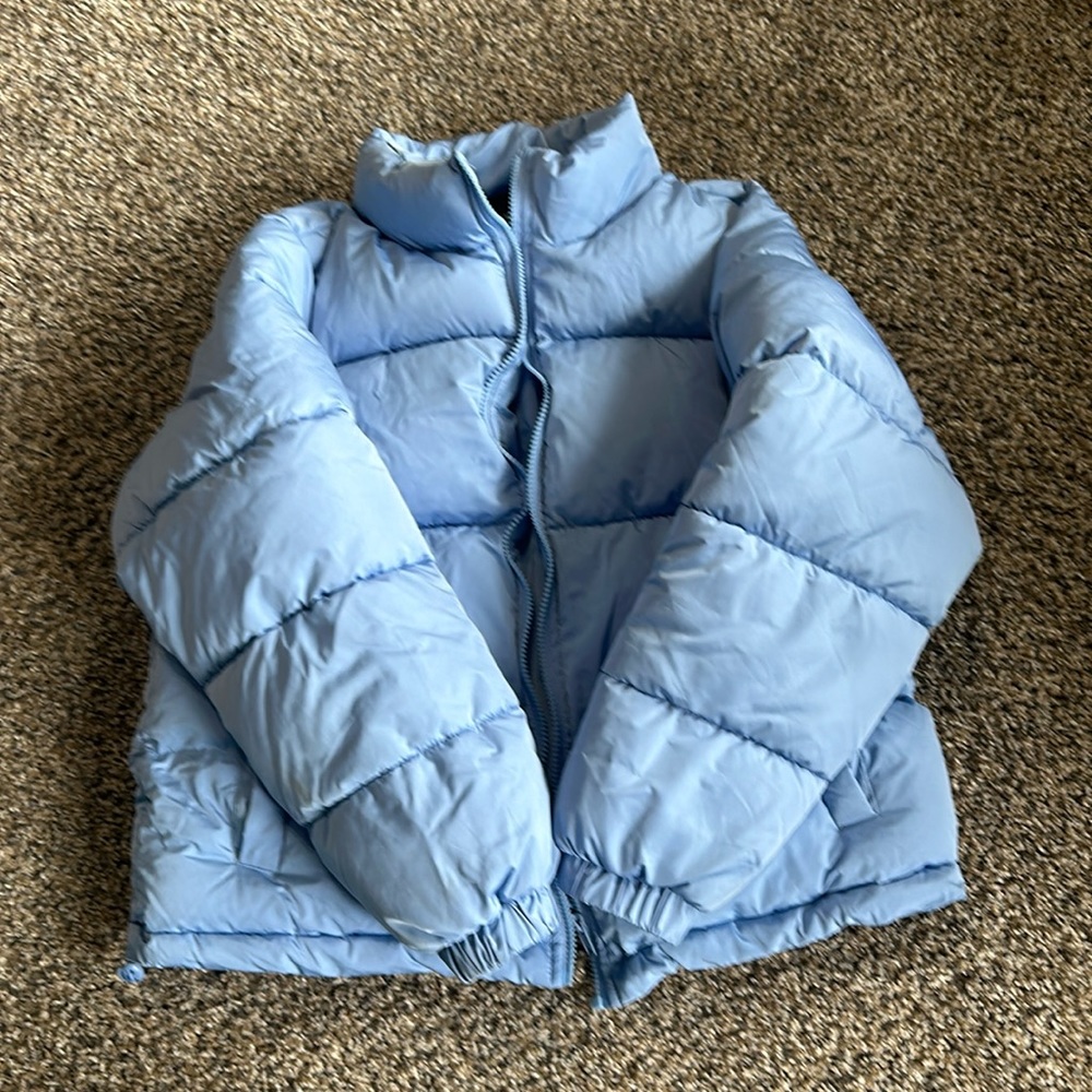 Forever 21 Light Blue Puffer Coat - Gem
